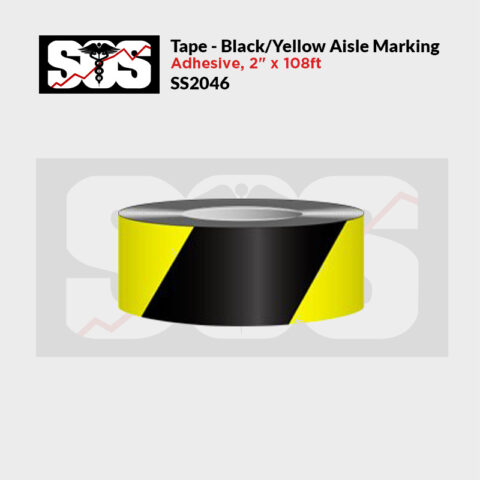Tape - Black/Yellow Aisle Marking, Adhesive, 2" x 108ft SS2046 | sostech.ca